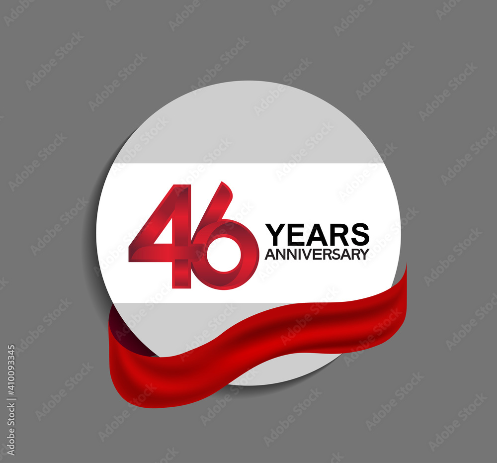46 years anniversary design in circle red ribbon on gray background for ...
