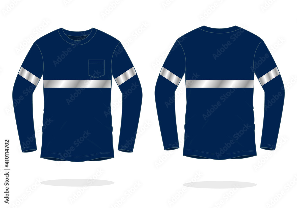 Navy Blue Long Sleeve T-Shirt Design With Single Reflective Tape Safety ...