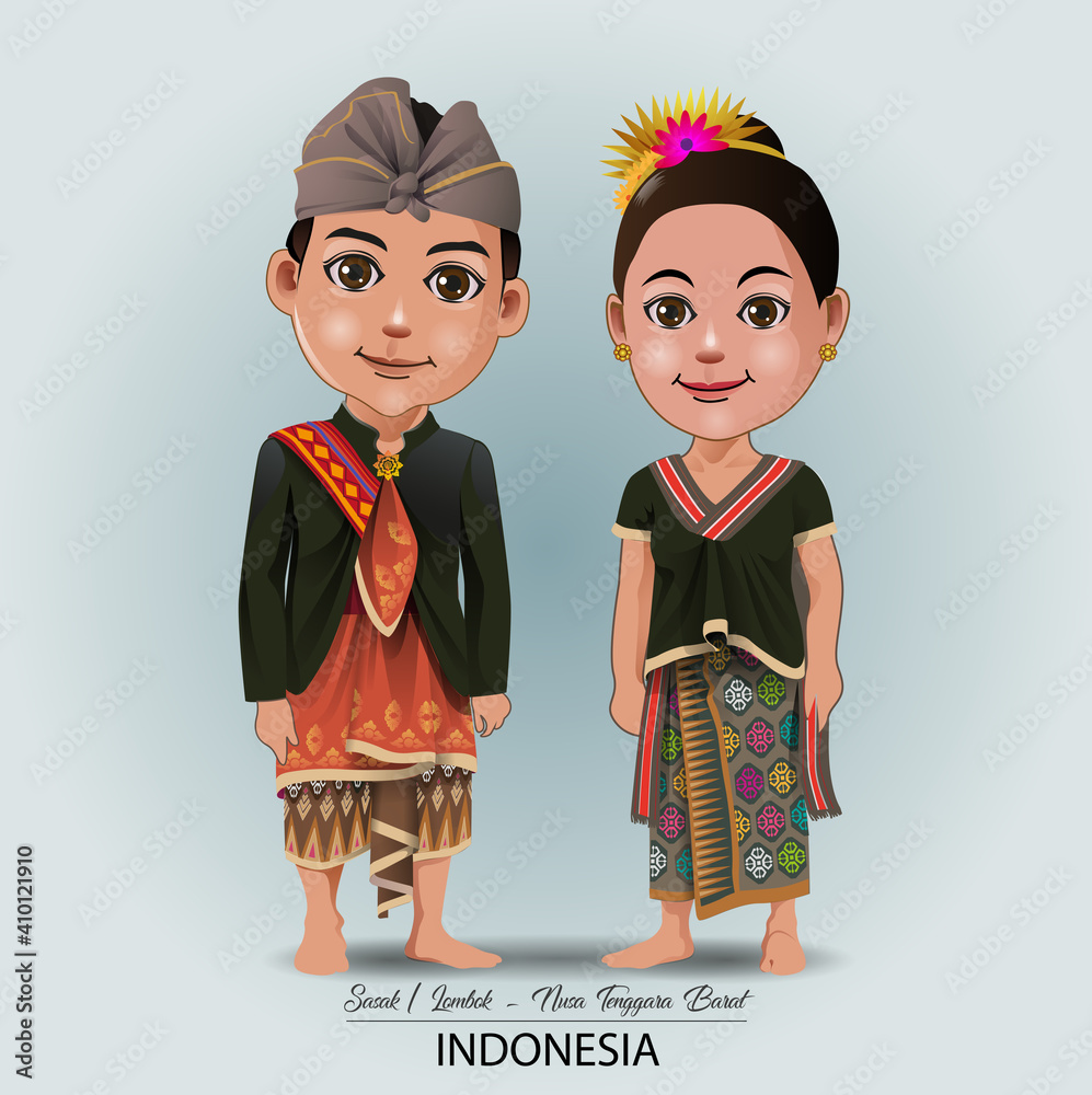 Vector illustration. traditional clothing of the Sasak tribe, Lombok ...