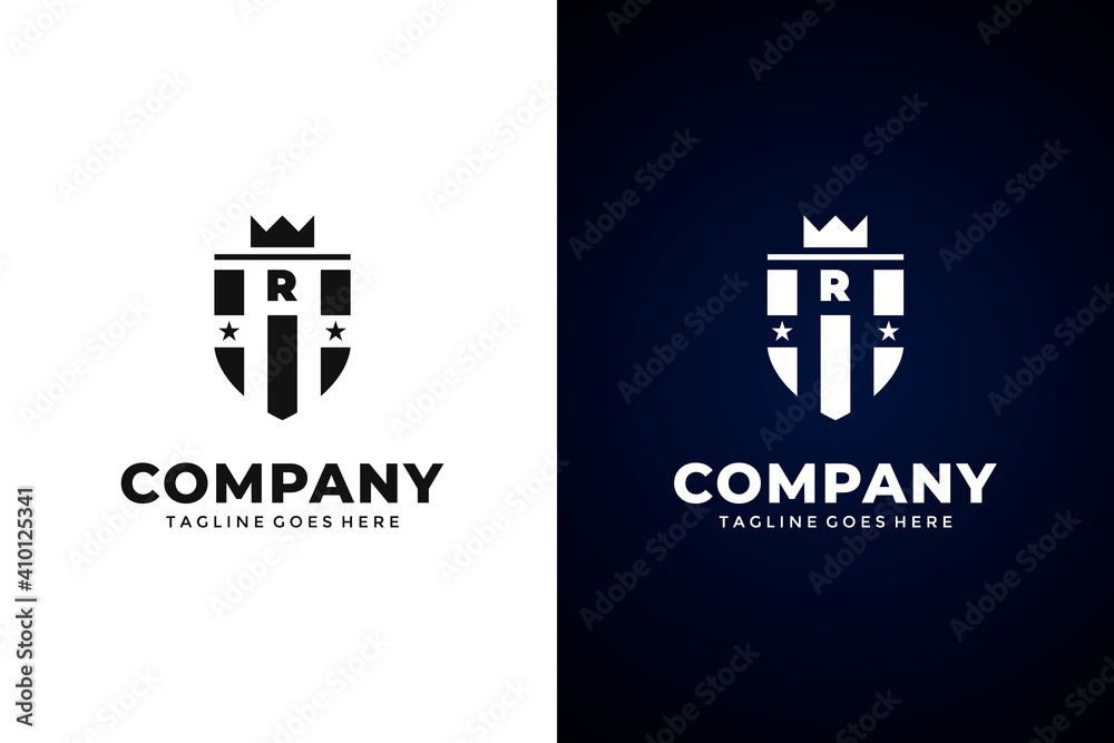 Modern Shield and letter R logo template.Vector shield emblem design ...