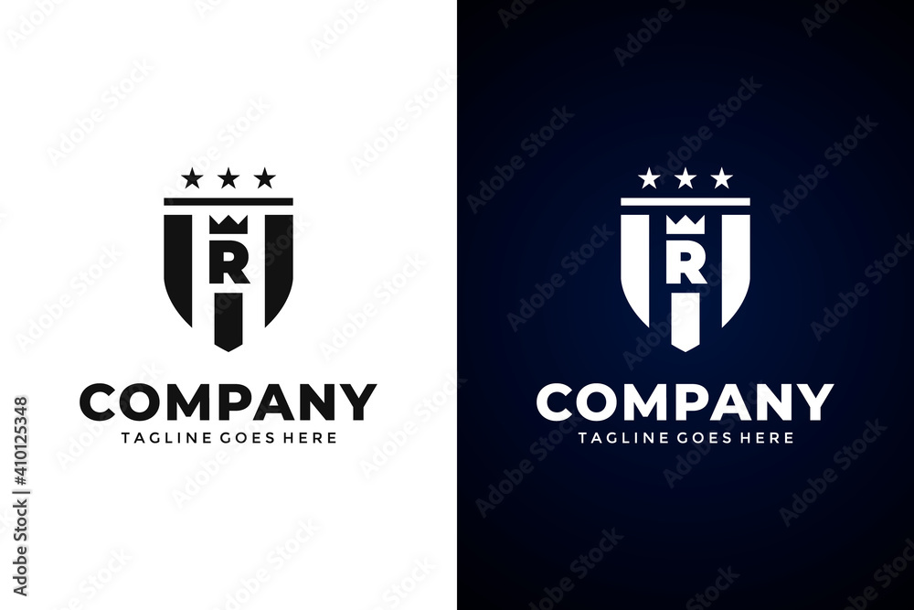 Modern Shield and letter R logo template.Vector shield emblem design ...