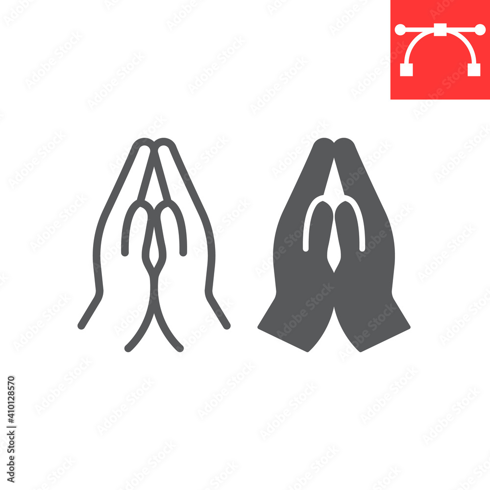 Praying hands line and glyph icon, religion and namaste, hands folded ...