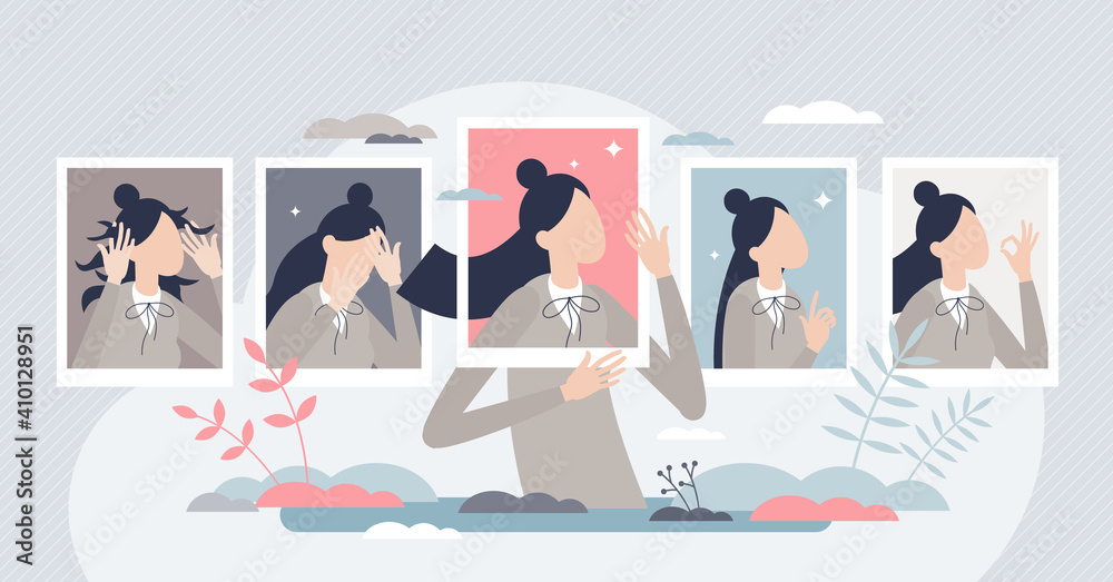 Mood change with various emotions as feelings diversity tiny person ...