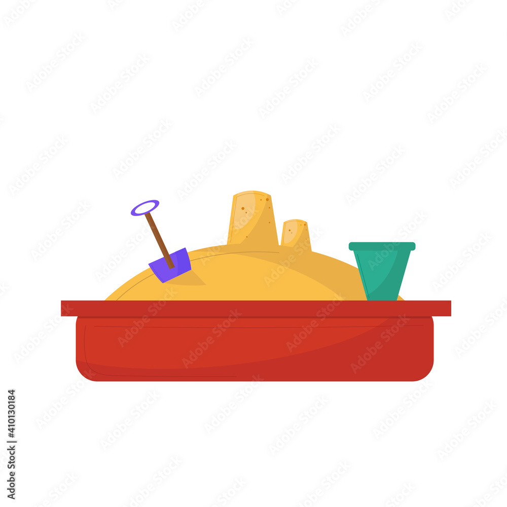 Cartoon sandbox with a bucket and a shovel. Vector illustration ...