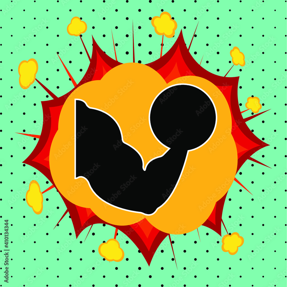 Bodybuilder hand and dumbbell sign explosion pop art, vector ...