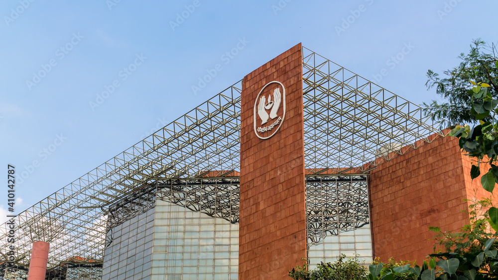 Life Insurance Corporation of India (LIC) logo on LIC Building, Jeevan ...