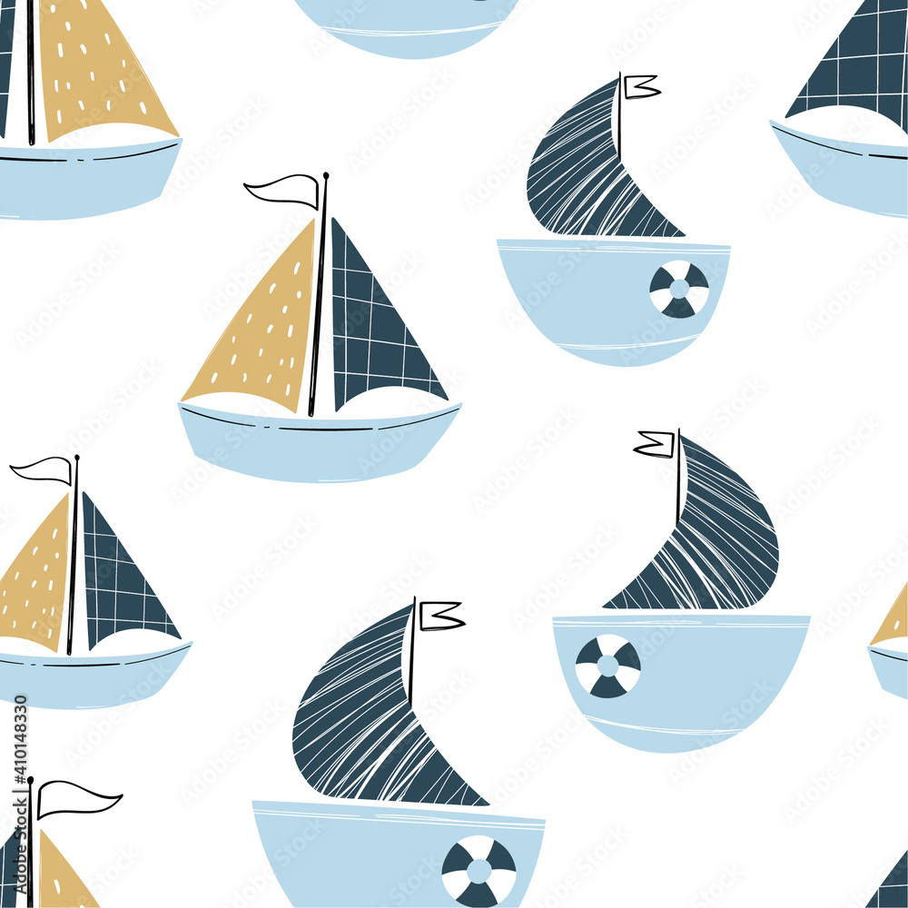 Vector hand-drawn color seamless repeating childish simple pattern with ...