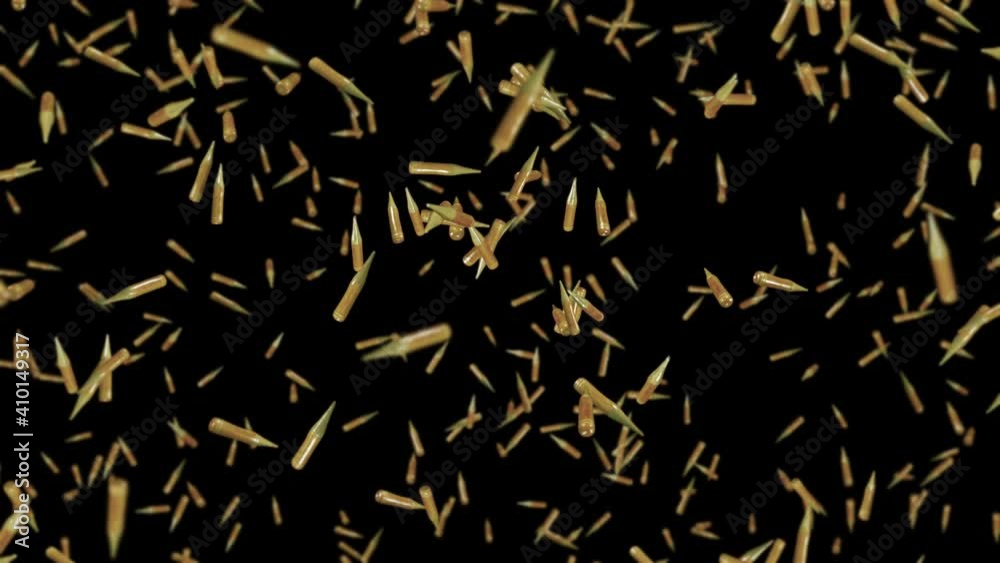 Flying many ammunition bullets on black background. Military concept ...