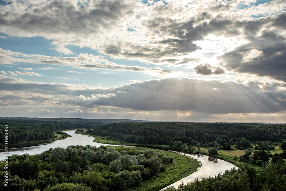 Curve of Nemunas River as seen from Merkine observation deck, Lithuania ...