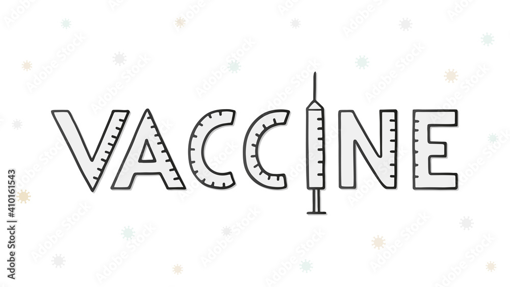 Vector handwritten word vaccine, isolated text on white background with ...