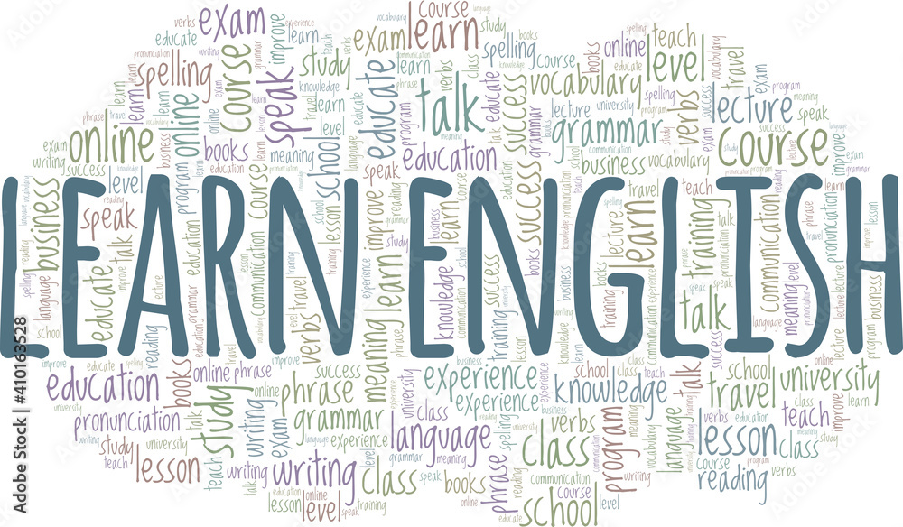 Learn English vector illustration word cloud isolated on a white ...