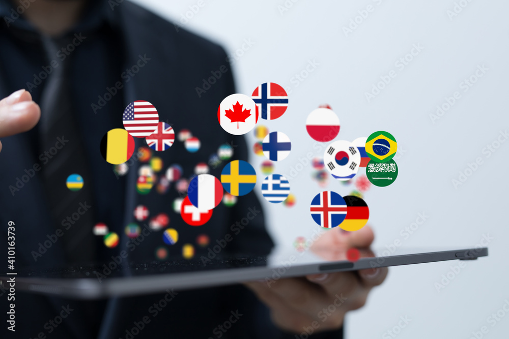 Global communication and international messaging concept, national ...