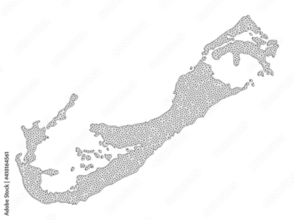 Polygonal mesh map of Bermuda Islands in high resolution. Mesh lines, triangles and dots form ...
