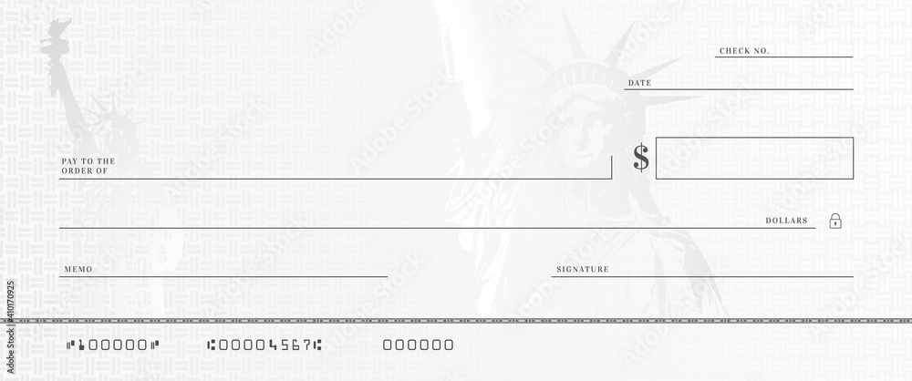 Blank money check template. Fake stimulus cheque mockup. Bank checkbook ...