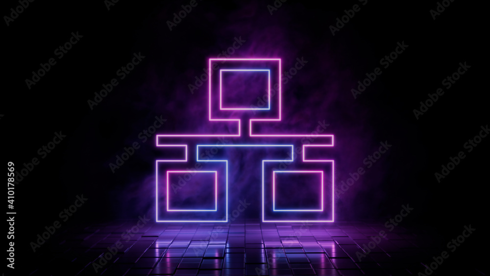 Pink and blue neon light ethernet icon. Vibrant colored network ...