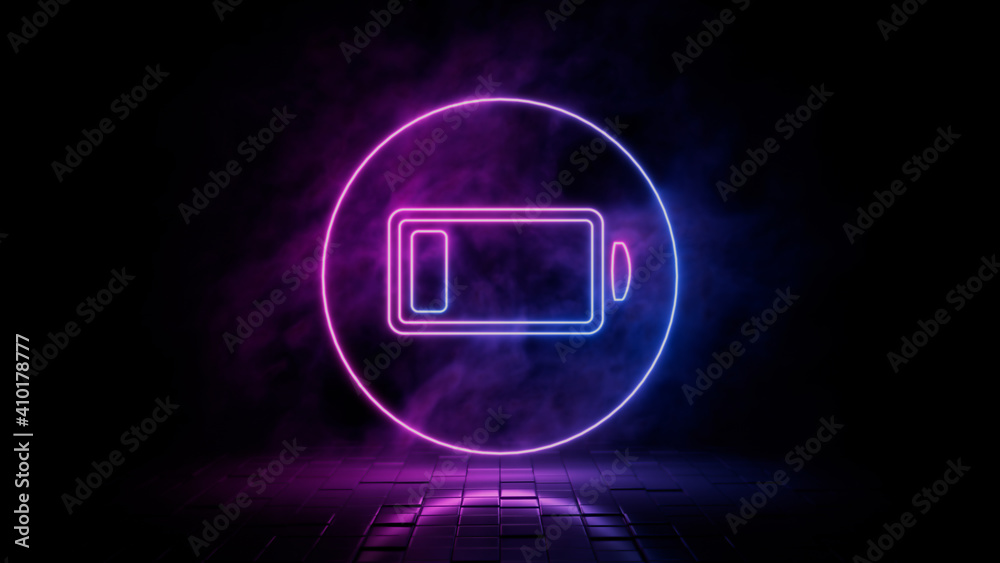 Pink and blue neon light low battery icon. Vibrant colored energy ...