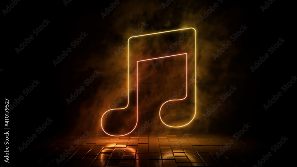 Orange and yellow neon light music icon. Vibrant colored technology ...