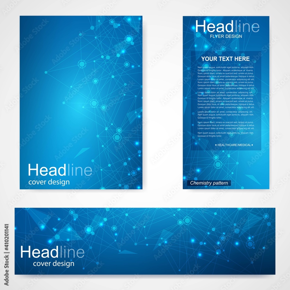 Set flyer, brochure size A4 template,banner. Molecular structure with ...