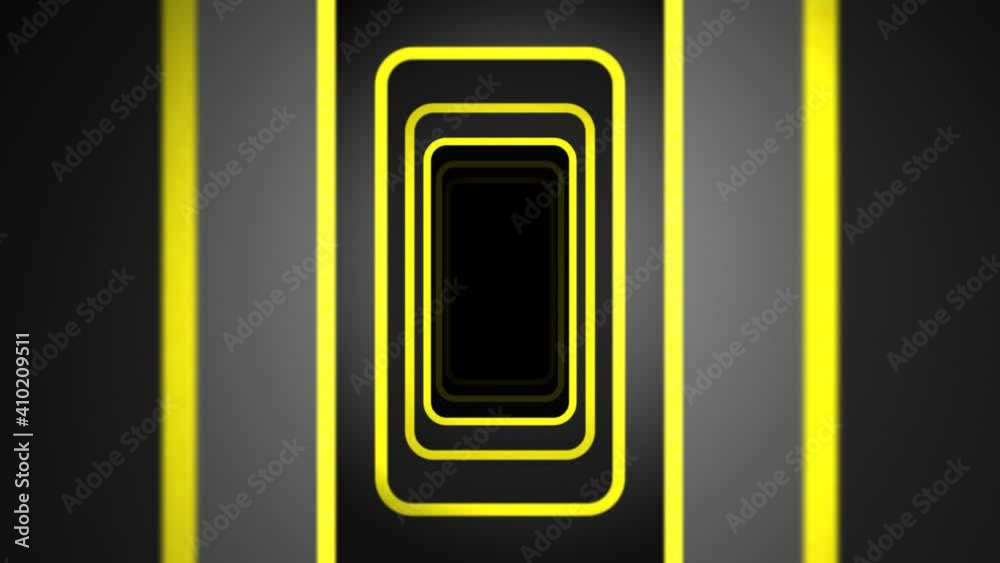 3d flight through futuristic pathway in yellow square borders and ...