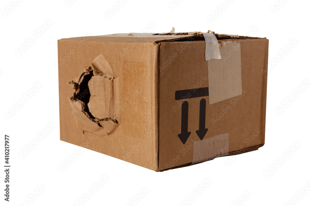 Damaged mailing cardboard box Stock Photo | Adobe Stock