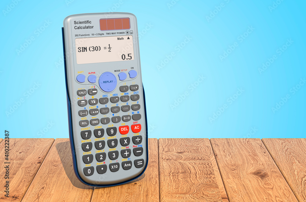 Scientific calculator on the wooden planks, 3D rendering Stock ...