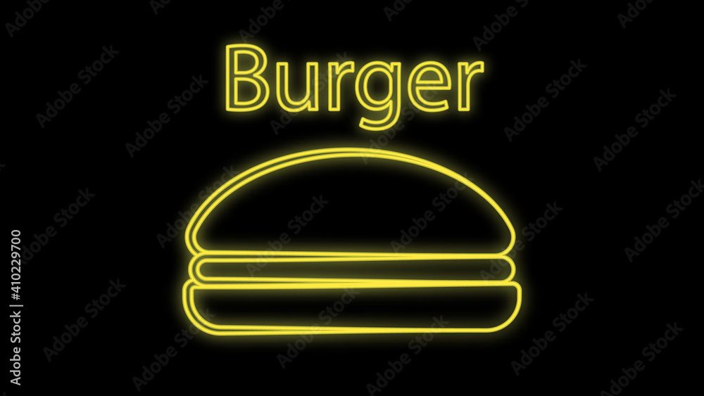 Burger cafe neon sign. Fastfood burger sandwich neon logo, bright ...