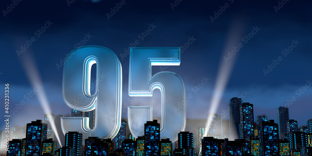 Number 95 in thick blue font lit from below with floodlights floating ...