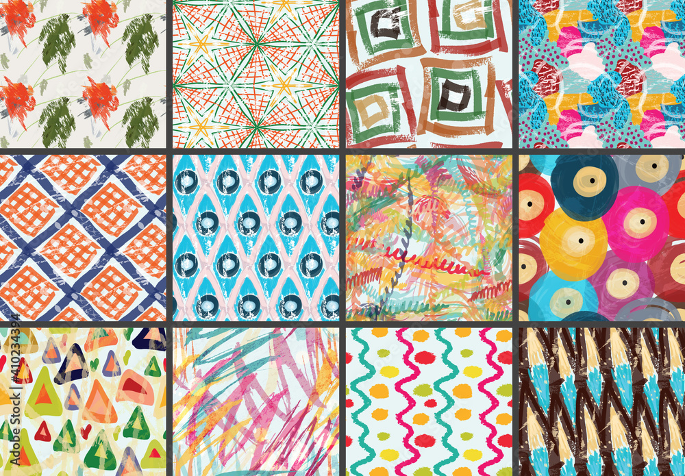 Seamless Pattern Set with Marker Brush Doodle and Strokes Stock ...