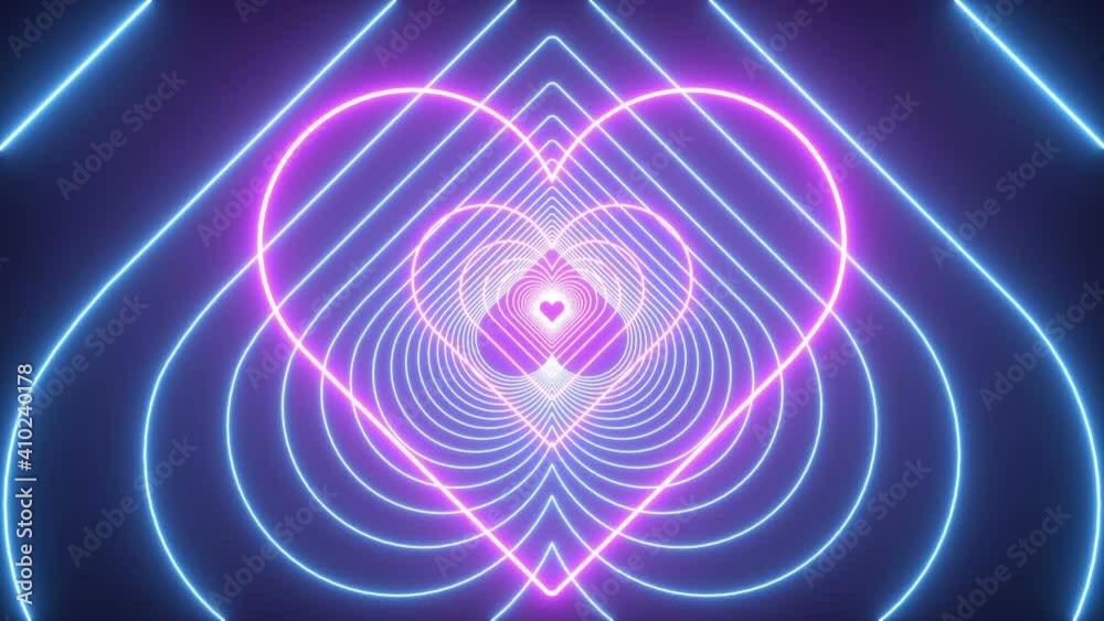 Neon Blue Hearts. Looped Background Stock Video | Adobe Stock