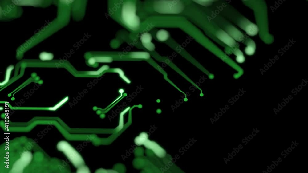 3D Futuristic motherboard circuit graphic animation background. Printed ...