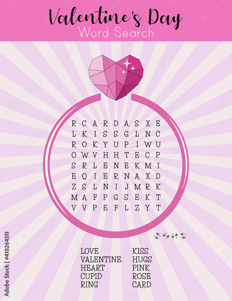 St. Valentine's Day word search puzzle. Educational game for learning ...