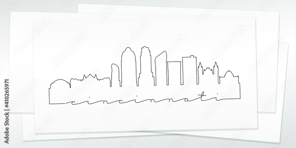 Cincinnati, OH, USA Doodle Skyline Hand Drawn. City One Line Art ...