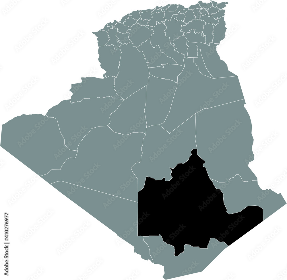 Black location map of the Algerian Tamanrasset province inside gray map ...