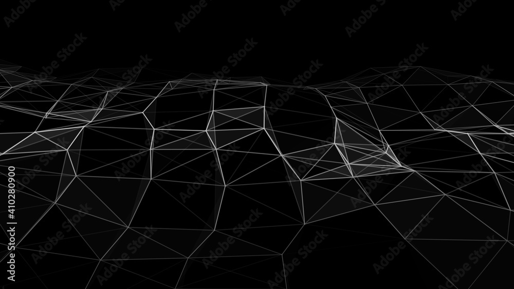 Wave 3d. Wave of particles. Dynamic wave on black background ...