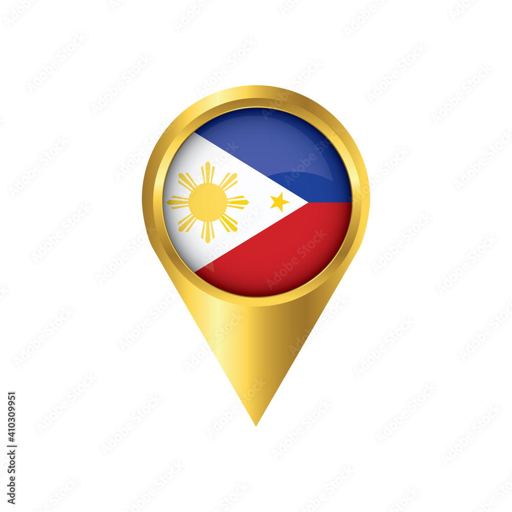 Flag of Philippine.symbol check in Philippine, golden map pointer with ...