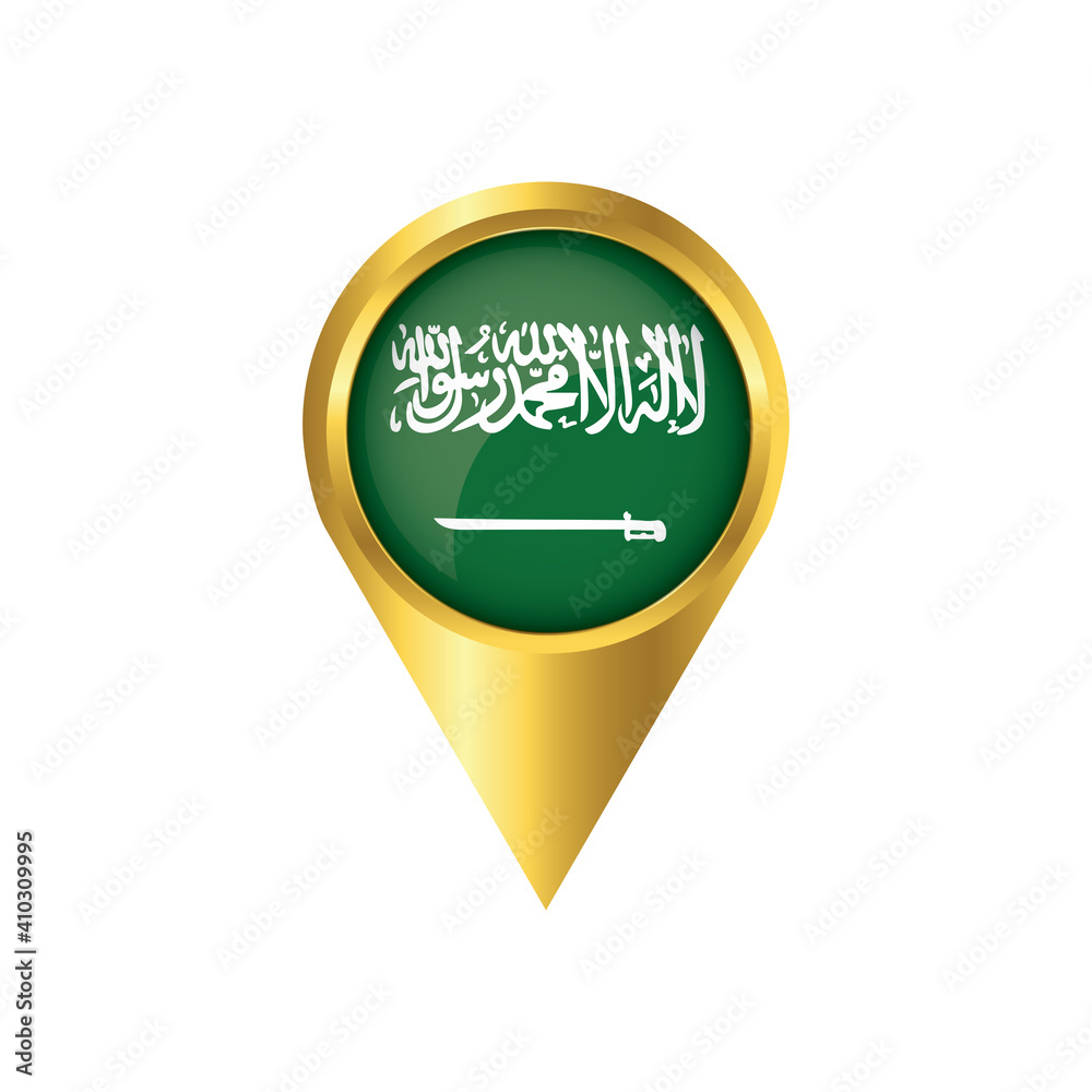 Flag of Saudi Arabia.symbol check in Saudi Arabia, golden map pointer ...