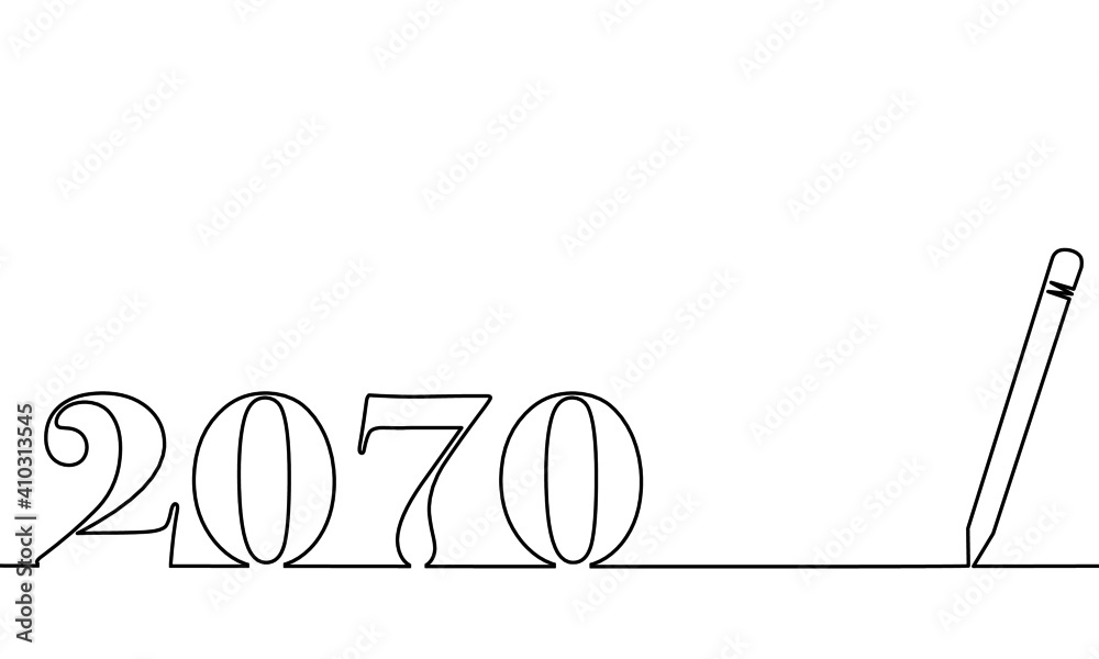 One line drawing style with a pen on the right and 2070 on the left ...