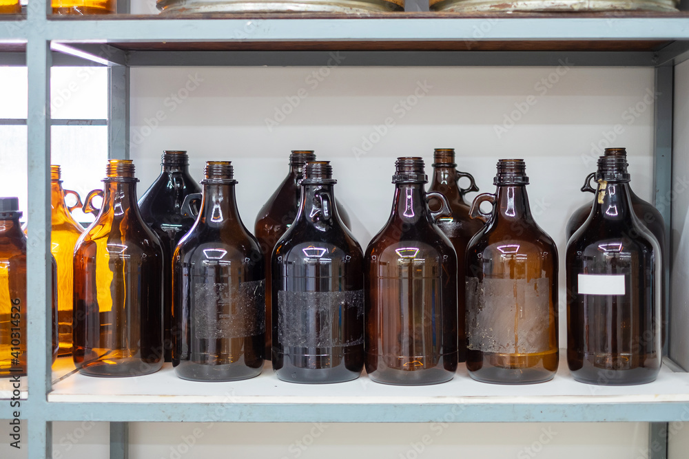 Solvent Bottle in Chemical laboratory. Waste management, hazard ...