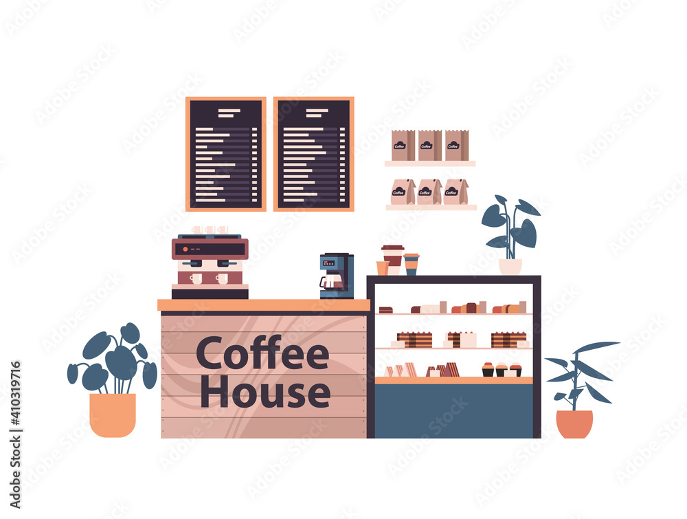 coffee shop counter modern coffee house interior isolated horizontal ...