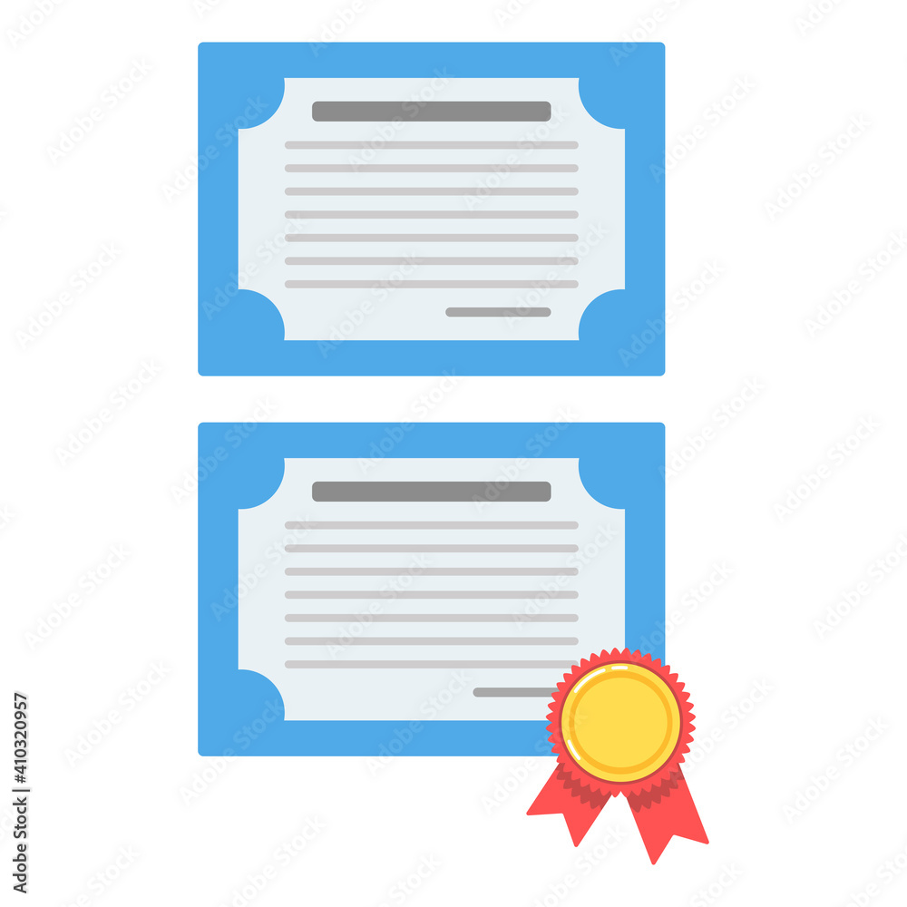 Diplomas with with gold medal. Education document. Certificate. Text in ...