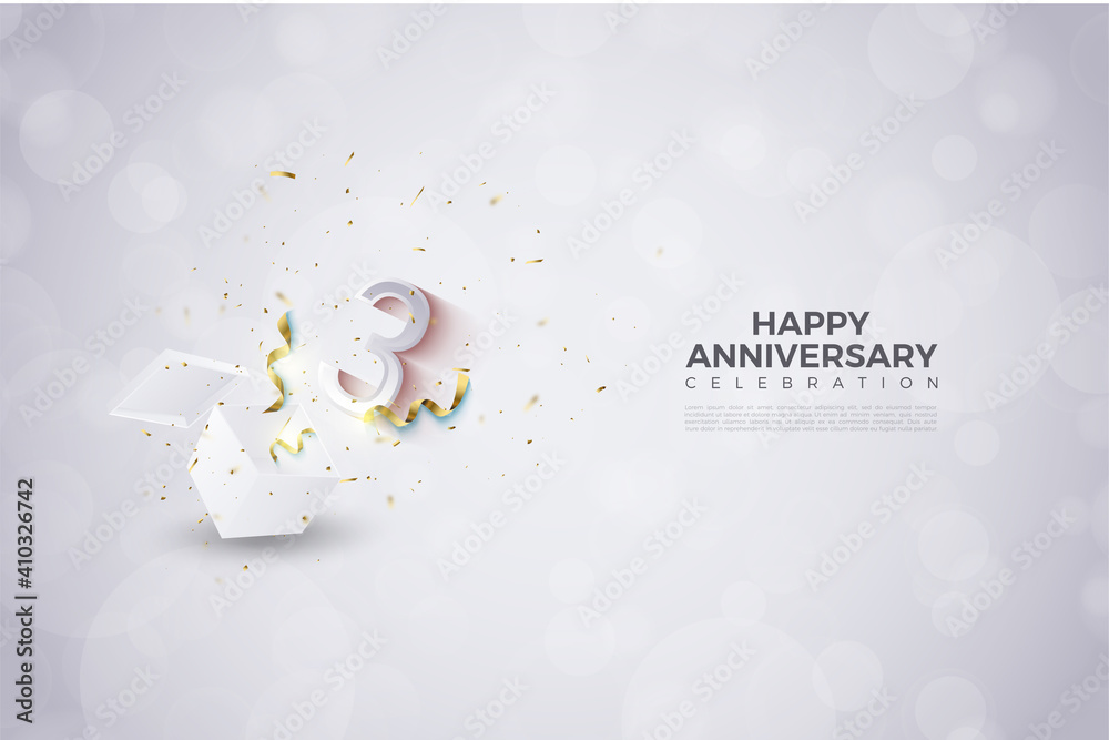 3rd Anniversary with illustration of numbers exploding from the shock ...