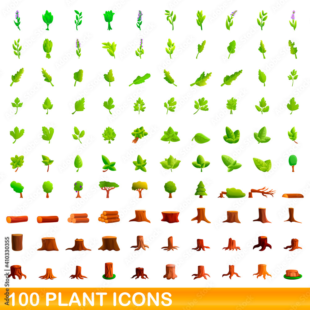 100 plant icons set. Cartoon illustration of 100 plant icons vector set ...