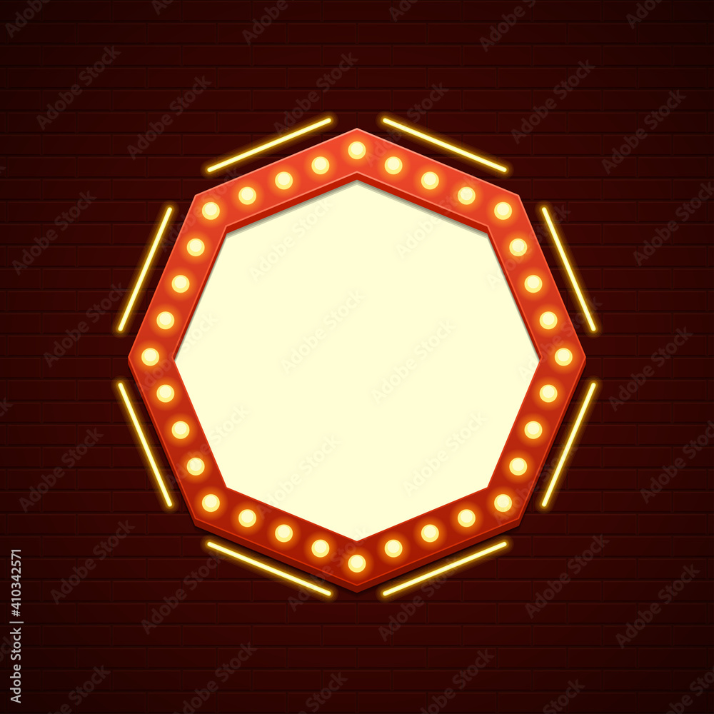 Retro showtime sign design. Cinema signage light bulbs frame and neon ...