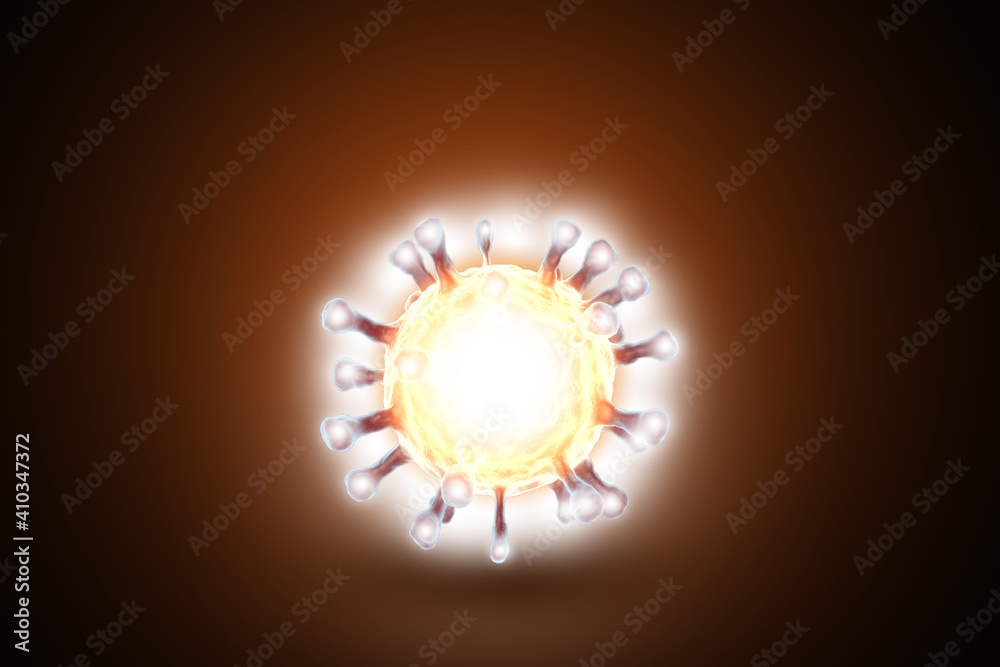 Virus or bacteria under a microscope. Abstract background of 3d glowing ...