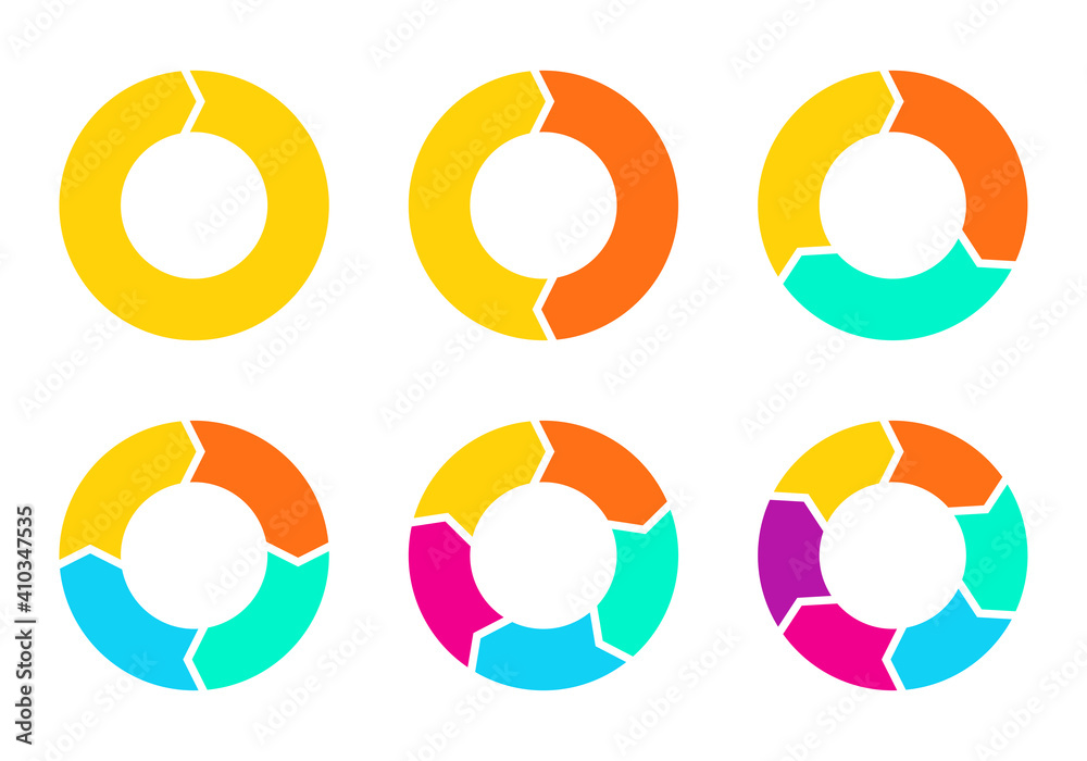 Cycle diagram with arrows set. 1,2,3,4,5,6 steps pie chart or circle ...