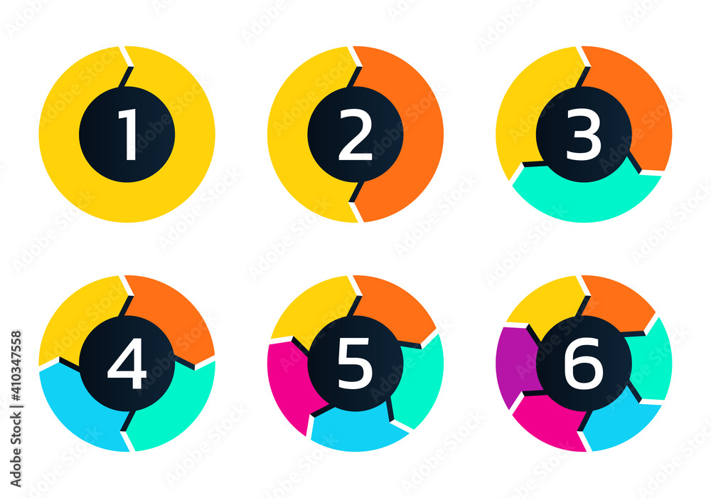 Cycle diagram with arrows set. 1,2,3,4,5,6 steps pie chart or circle ...