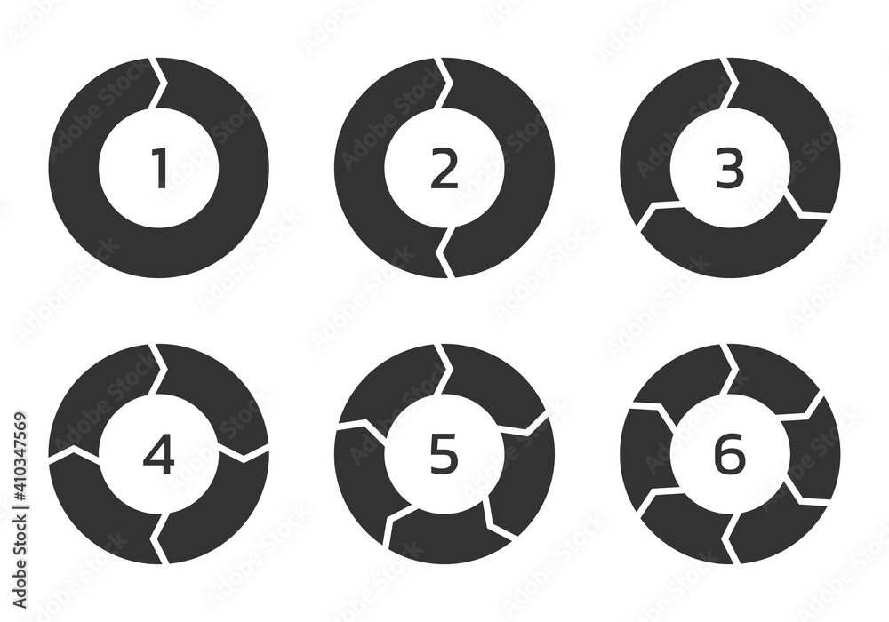 Cycle diagram with arrows set. 1,2,3,4,5,6 steps pie chart or circle ...