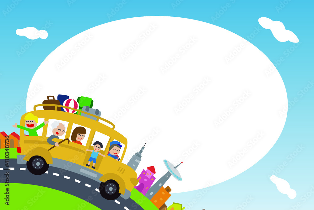 Traveling by bus. Photo Frame for Kids. Vector illustration. Stock ...