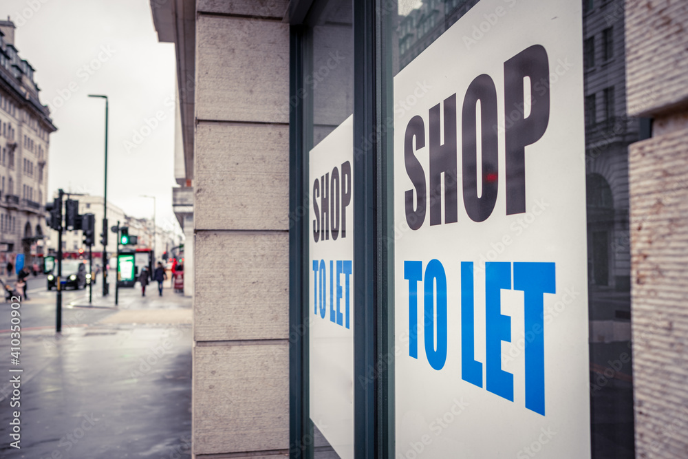 Shop To Let sign on high street window Stock Photo | Adobe Stock