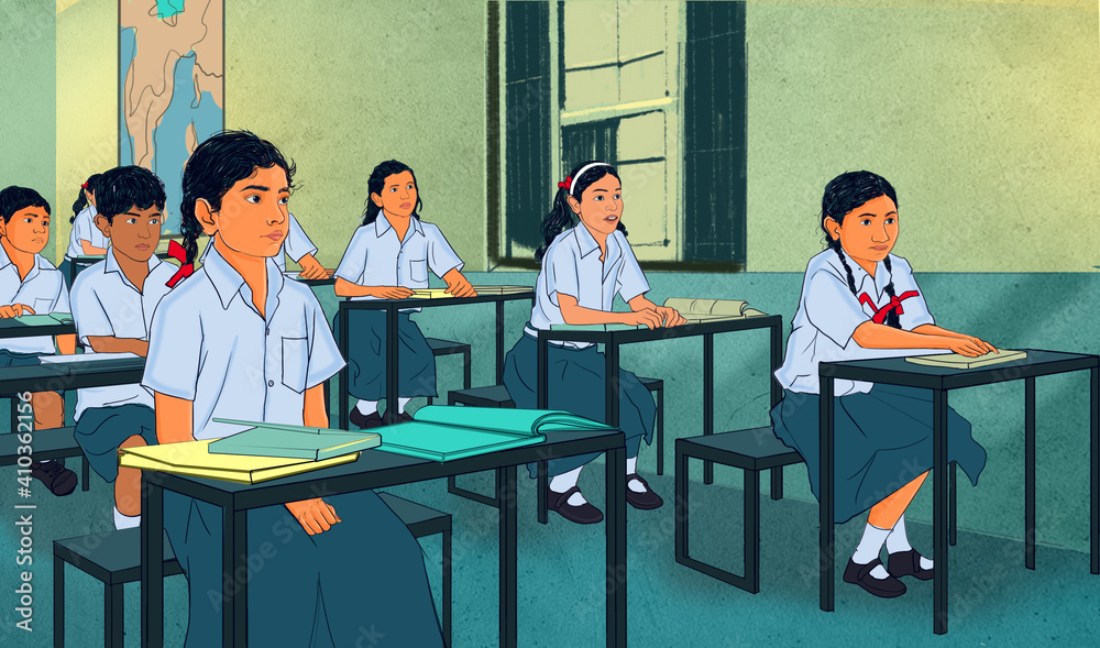 Indian Students in classroom Stock Illustration | Adobe Stock